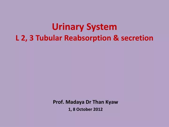 PPT - Urinary System L 2, 3 Tubular Reabsorption & secretion PowerPoint ...