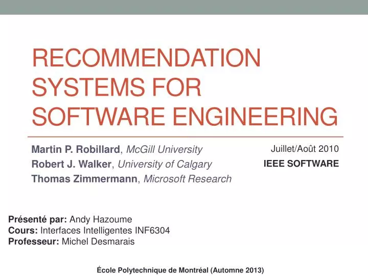 PPT - Recommendation systems for software ENGINEERING PowerPoint ...