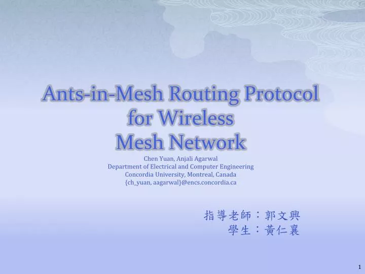 PPT - Ants-in-Mesh Routing Protocol for Wireless Mesh Network ...