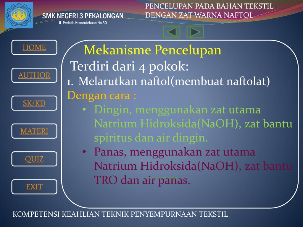 PPT - MELAKUKAN PROSES PENCELUPAN PADA BAHAN TEKSTIL(DYEING ) DENGAN ...