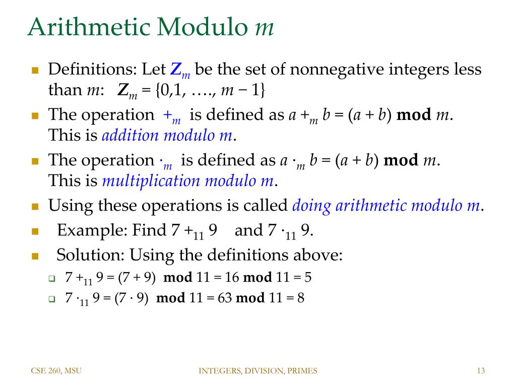 Ppt Integers Division Primes Greatest Common Divisors Modular