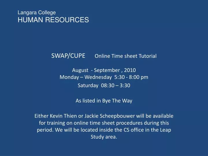 PPT - Langara College HUMAN RESOURCES PowerPoint Presentation, free ...
