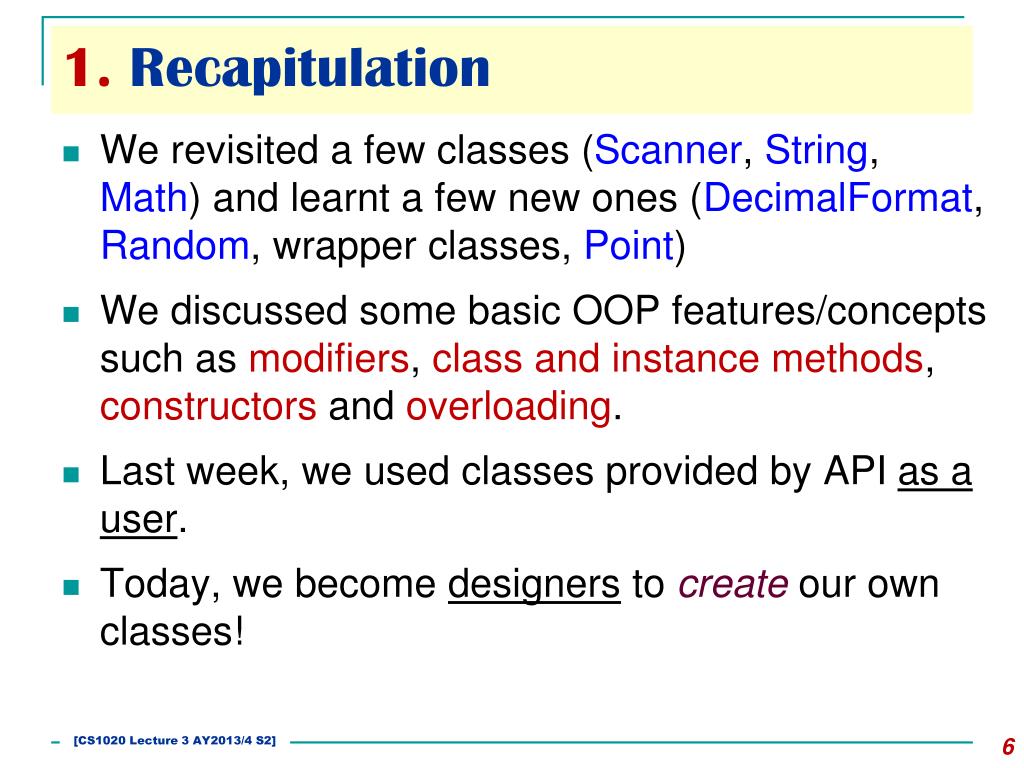 Ppt Cs1020 Lecture Note 3 Object Oriented Programming Oop Part 2 Designer Mode