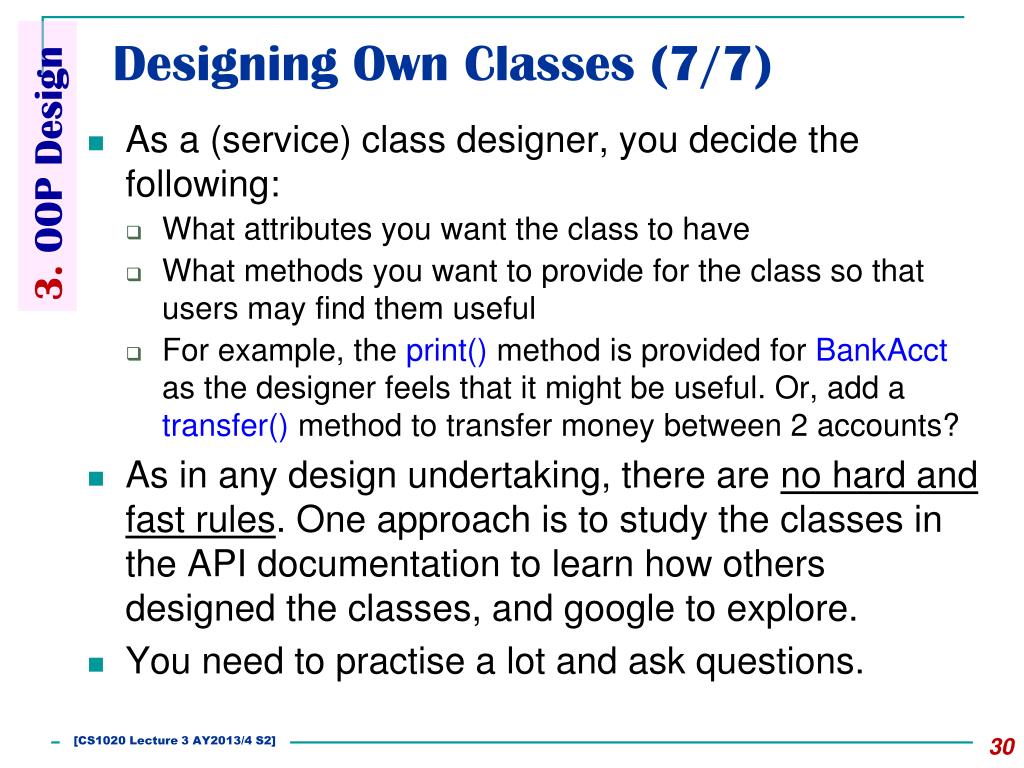 Ppt Cs1020 Lecture Note 3 Object Oriented Programming Oop Part 2 Designer Mode