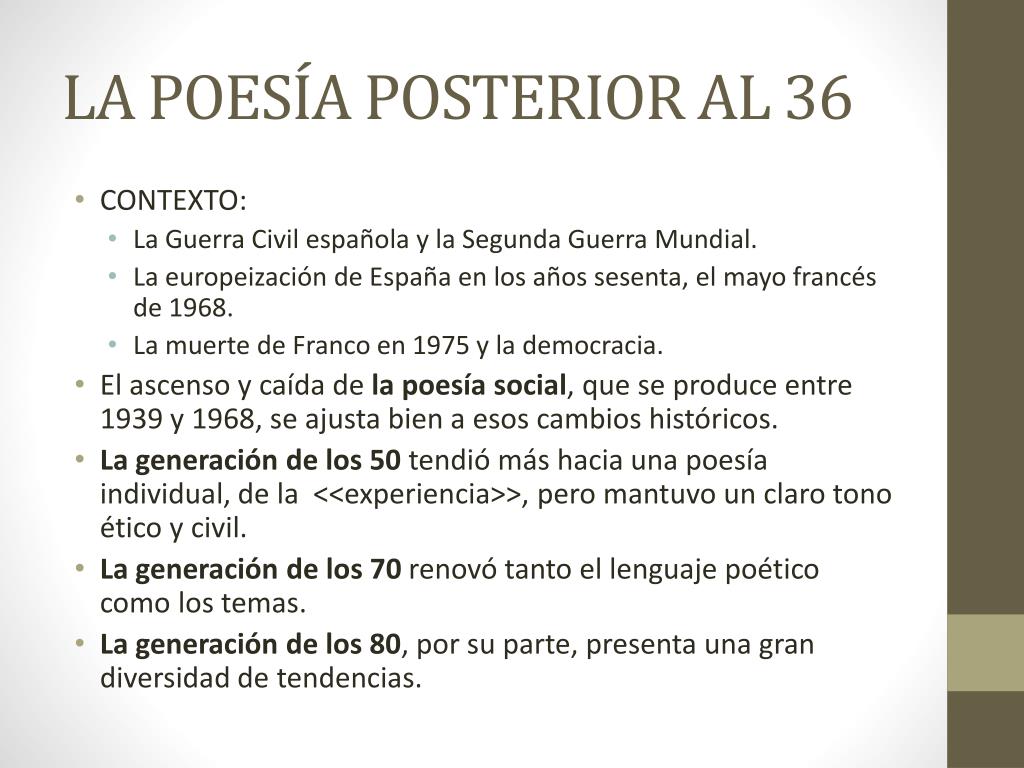 PPT - LA POESÍA ESPAÑOLA POSTERIOR A 1936: PowerPoint Presentation ...