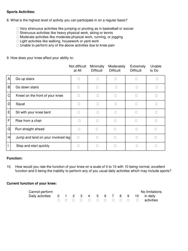 PPT - 2000 IKDC SUBJECTIVE KNEE EVALUATION FORM PowerPoint Presentation ...