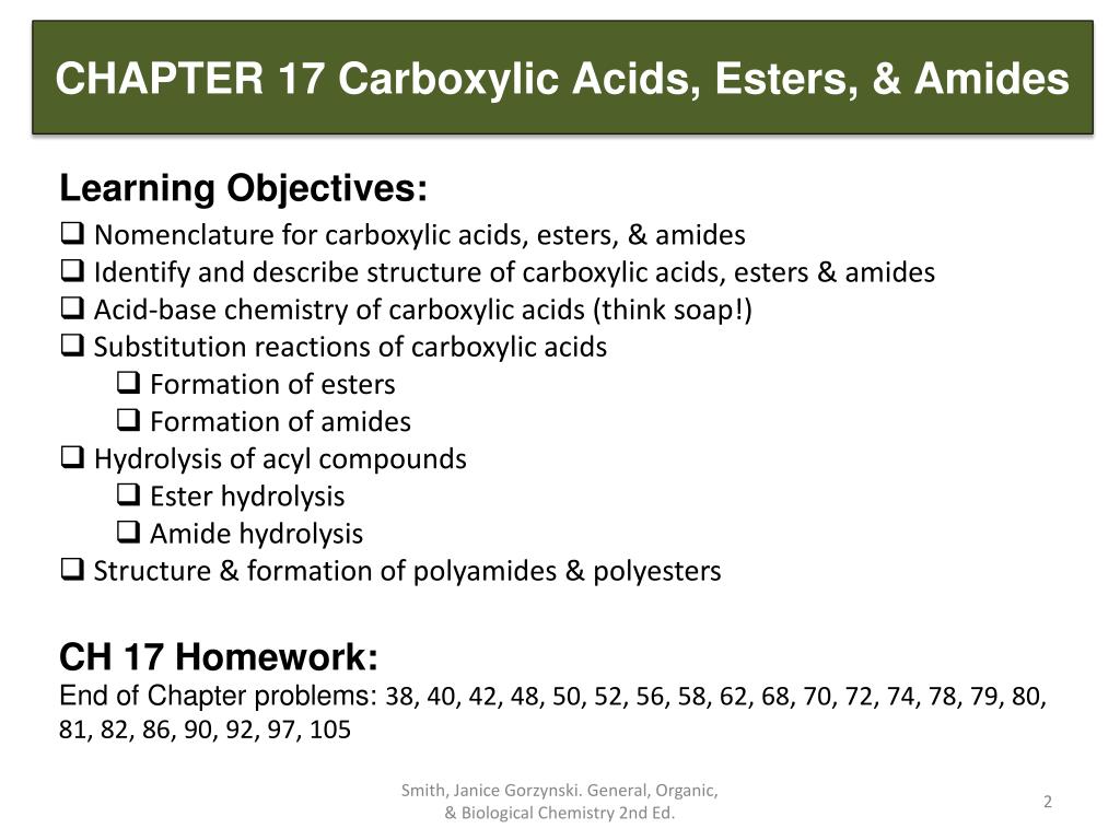 PPT - CHAPTER 17 Carboxylic Acids, Esters, & Amides General, Organic ...