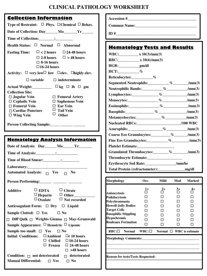 PPT - CLINICAL PATHOLOGY WORKSHEET PowerPoint Presentation, free ...