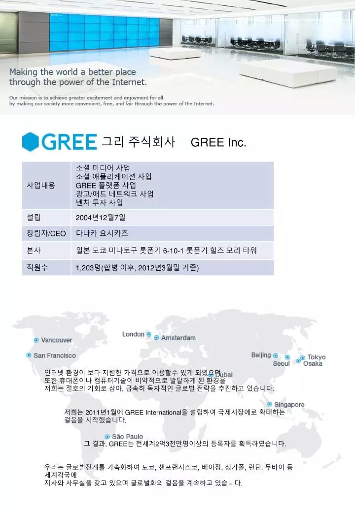 PPT - 그리 주식회사 GREE Inc. PowerPoint Presentation, free download - ID:2137925