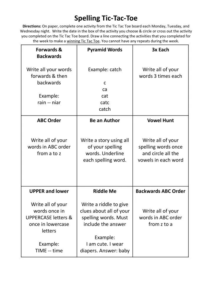 PPT - Spelling Tic-Tac-Toe PowerPoint Presentation, free download - ID ...