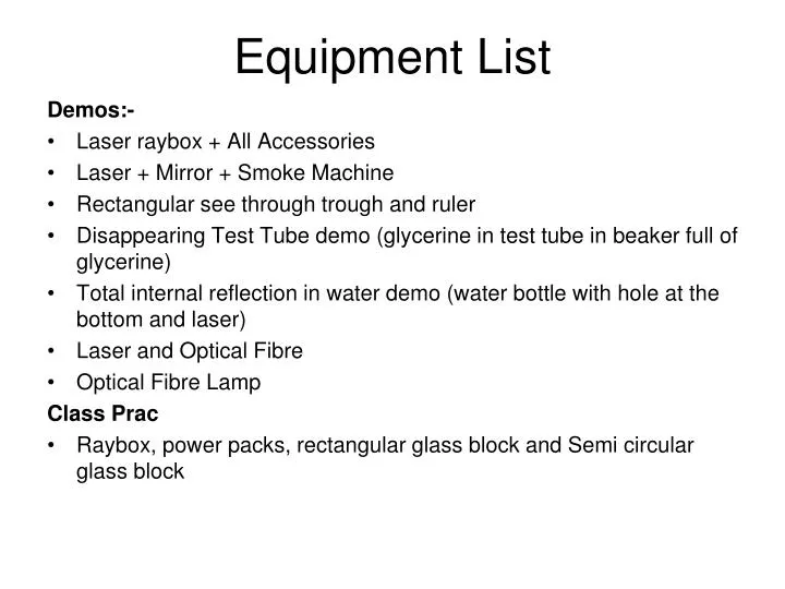 PPT - Equipment List PowerPoint Presentation, free download - ID:2142329