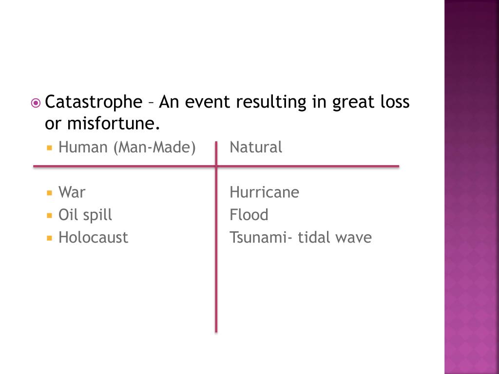 PPT - Catastrophe – An event resulting in great loss or misfortune ...