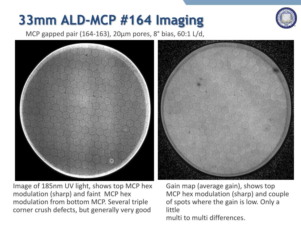 PPT - ALD 20µm Microchannel Plates Latest batch, # 161- 166, 167, 168 ...