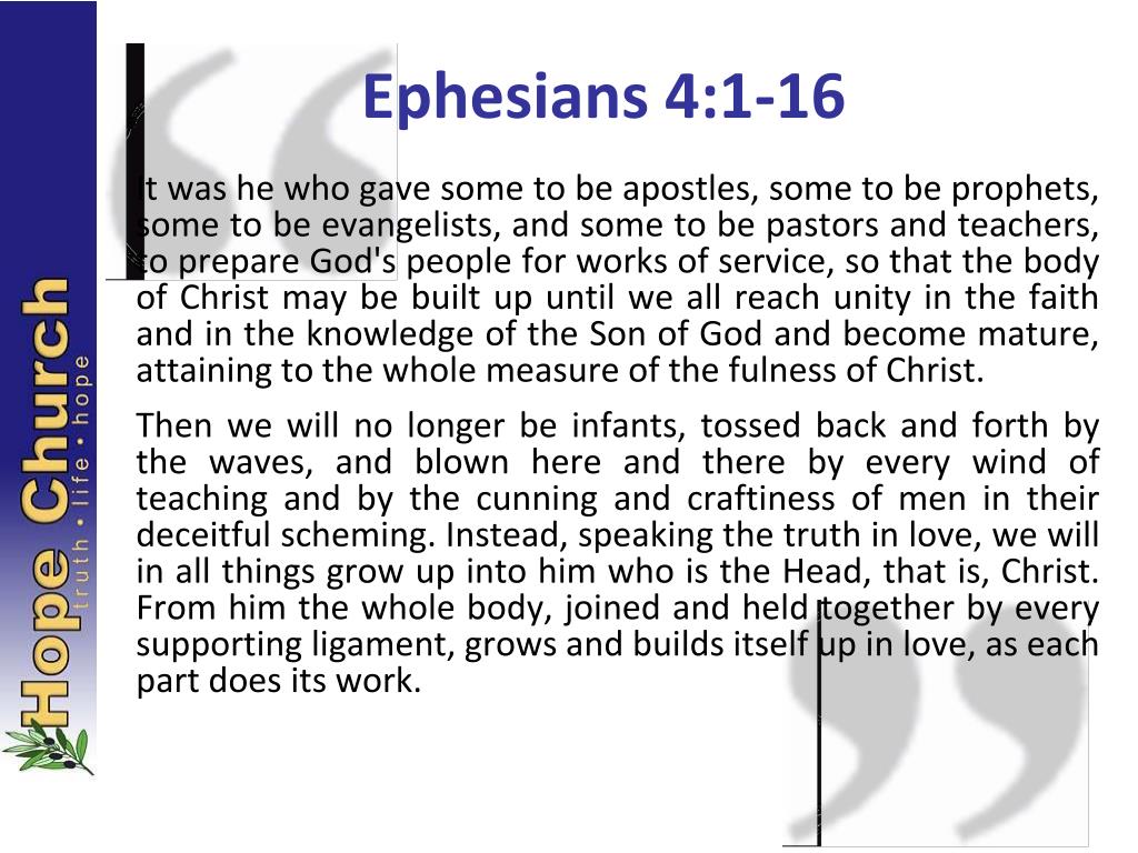 PPT - Ephesians 4 Ministries (6) Teacher Eph 4:1-16 PowerPoint ...