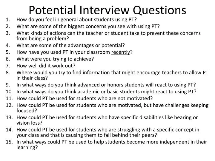 PPT - Potential Interview Questions PowerPoint Presentation, free ...