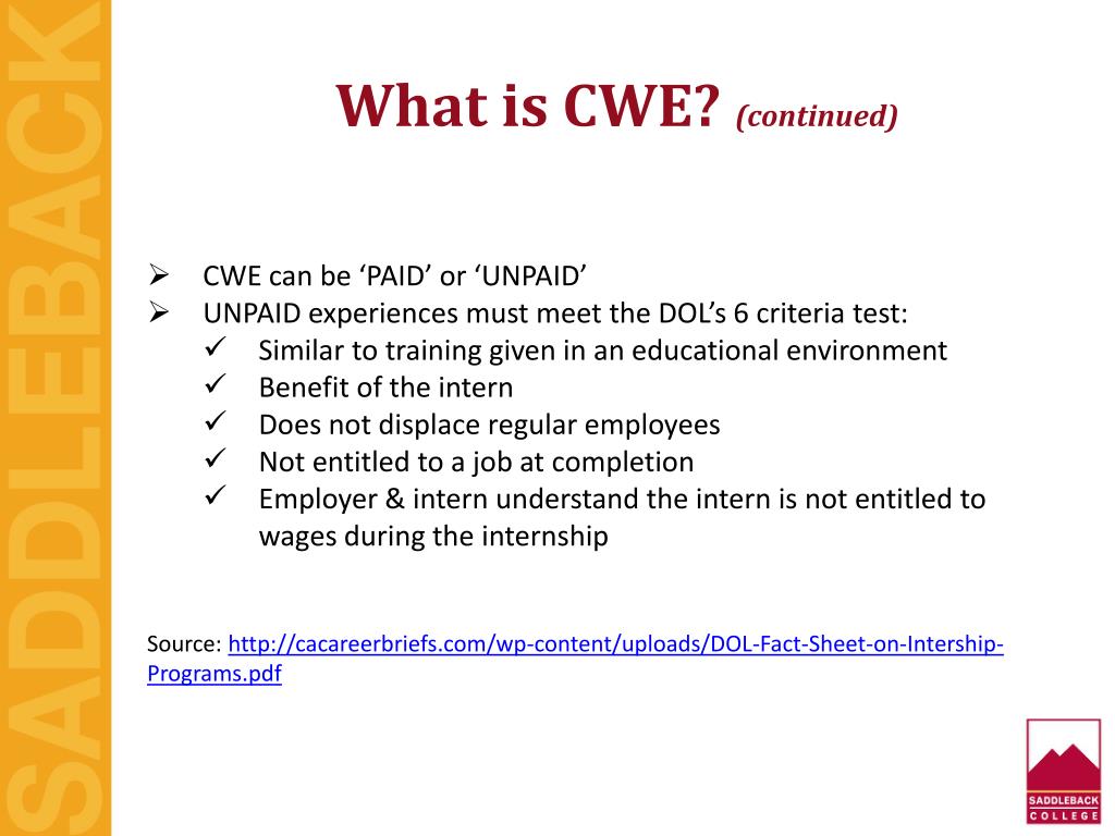 PPT - Internships as a Pathway to Jobs: COOPERATIVE WORK EXPERIENCE ...