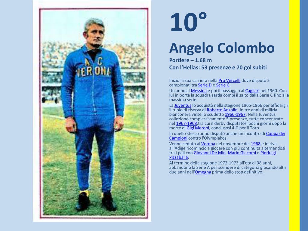 PPT - 10° Angelo Colombo Portiere – 1.68 m Con l’ Hellas : 53 presenze ...