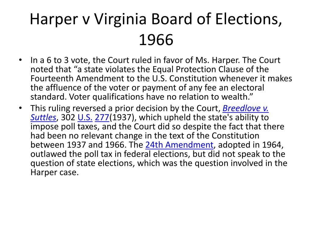 Ppt Harper V Virginia Board Of Elections 1966 Powerpoint