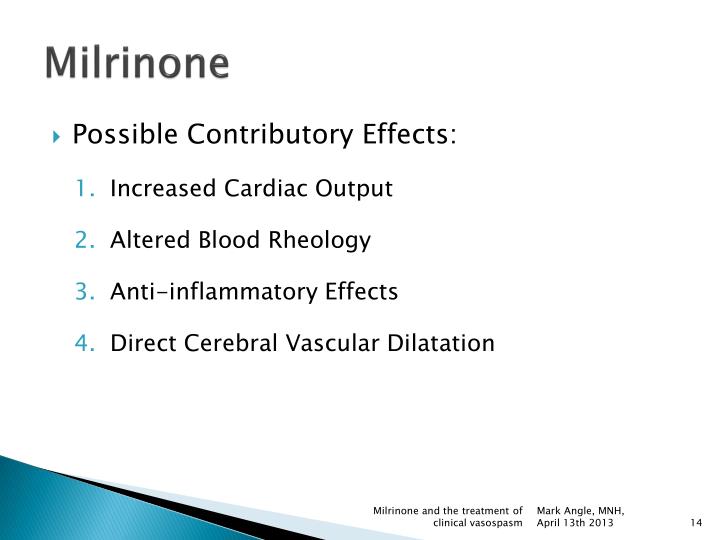 PPT - Milrinone and the treatment of clinical vasospasm : The MNH ...