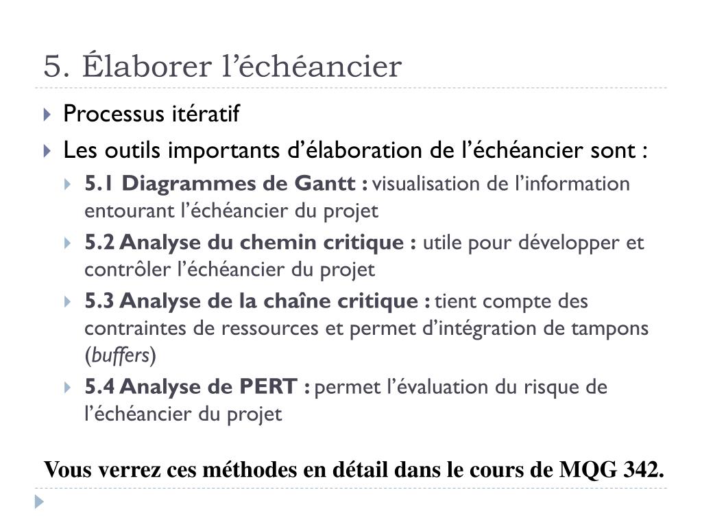PPT - Séance 5 : Gestion de l’échéancier du projet PowerPoint ...