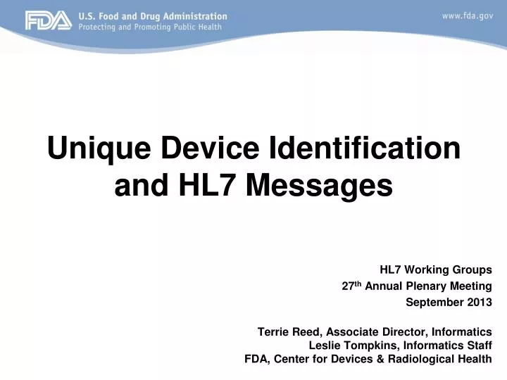 PPT - Unique Device Identification and HL7 Messages PowerPoint ...
