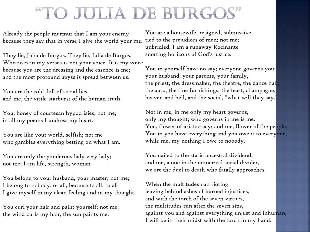 PPT - Julia de Burgos To Julia de Burgos ( 1939 ) Farwell from Welfare ...