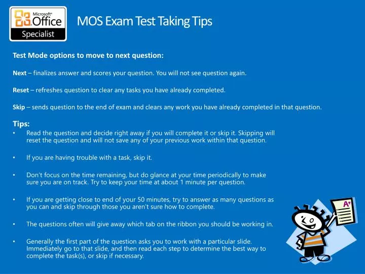 PPT - MOS Exam Test Taking Tips PowerPoint Presentation, free download ...