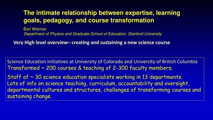 PPT - Very High level overview– creating and sustaining a new science ...