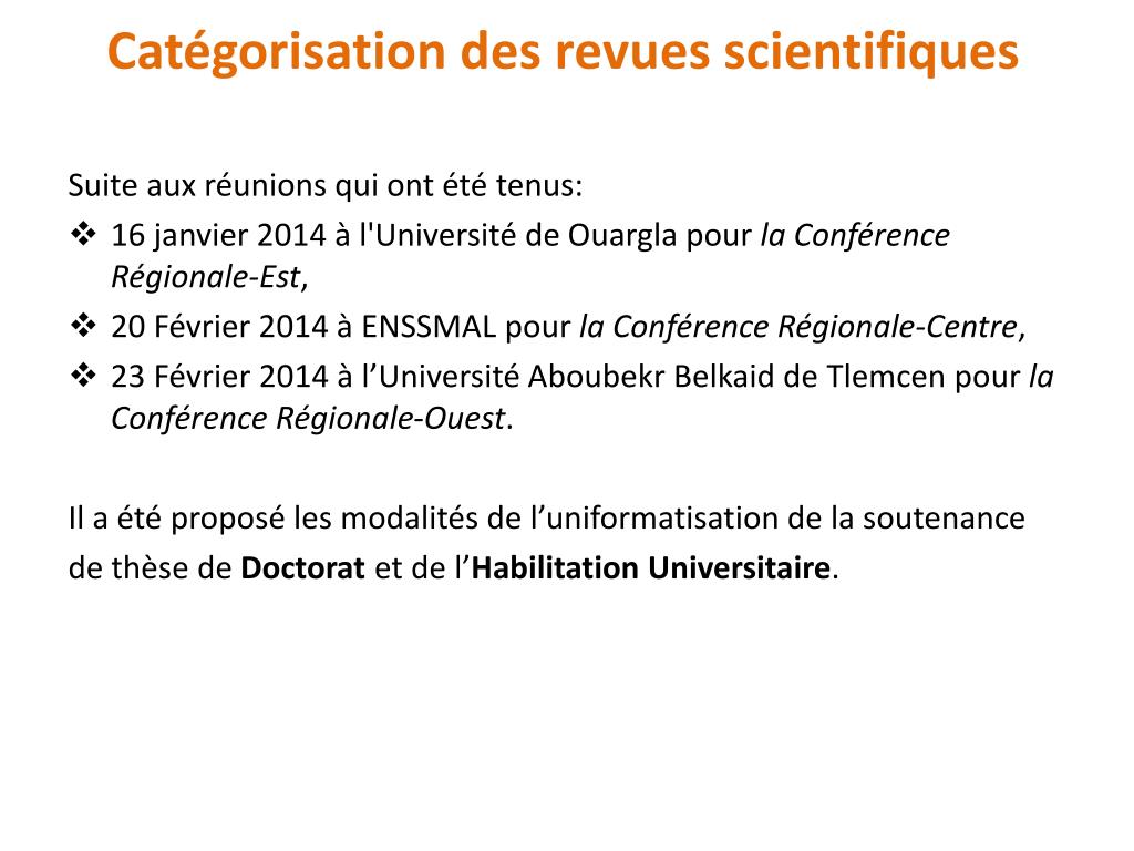 PPT - Catégorisation des revues pour soutenance du Doctorat et Habilitation Universitaire ...