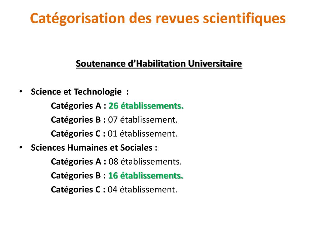 PPT - Catégorisation des revues pour soutenance du Doctorat et Habilitation Universitaire ...