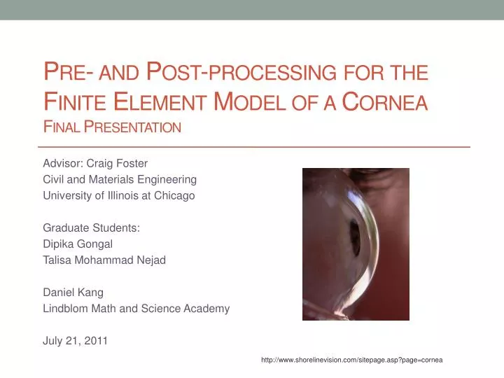 PPT - Pre- and Post-processing for the Finite Element Model of a Cornea ...