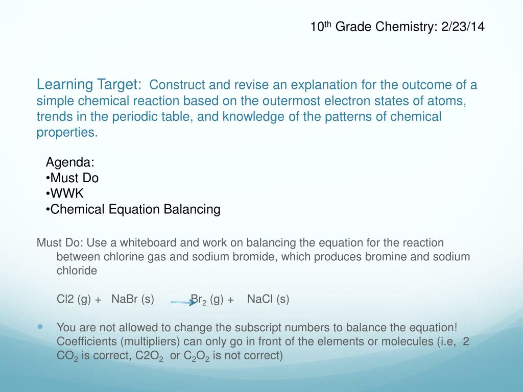 PPT - 10 th Grade Chemistry: 2/23/14 PowerPoint Presentation, free ...