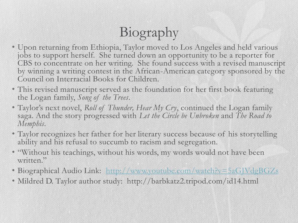PPT - Mildred D. Taylor 1943 – Historical Fiction Award Novelist ...