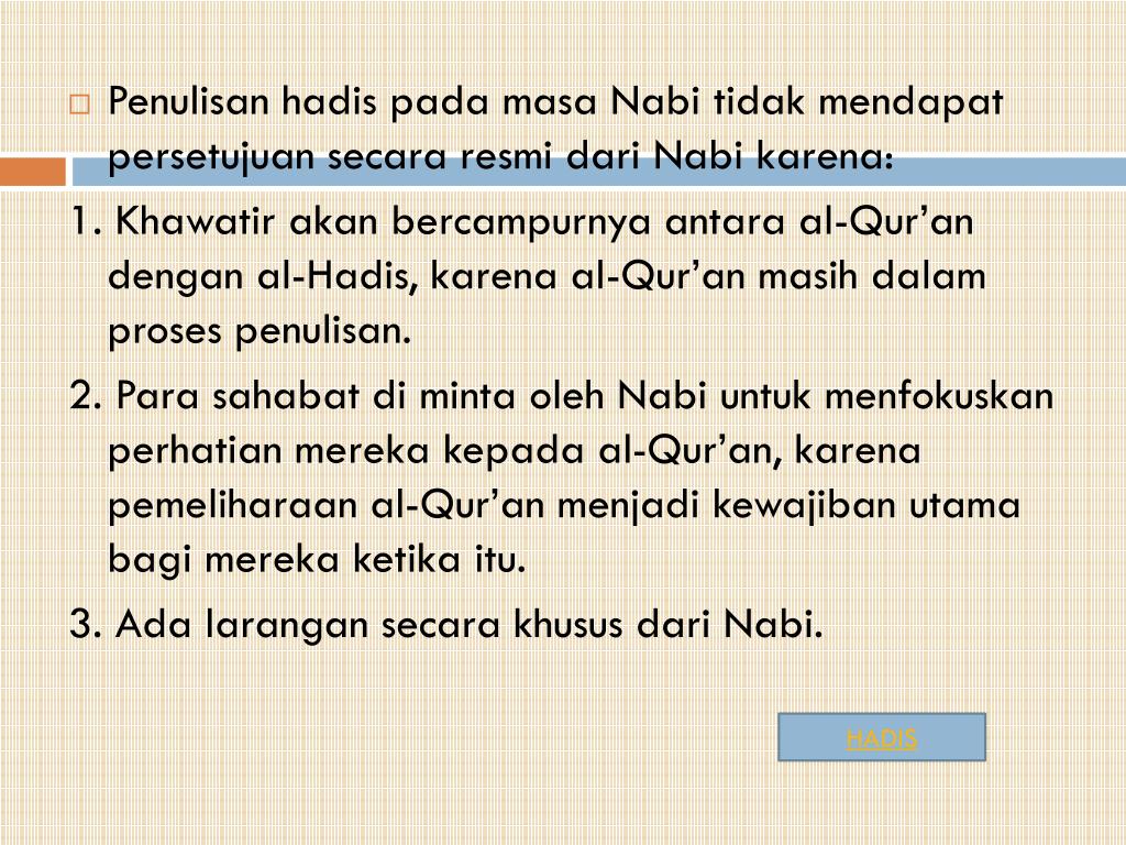 PPT - SEJARAH PERKEMBANGAN HADIS NABI SAW PowerPoint Presentation, free ...