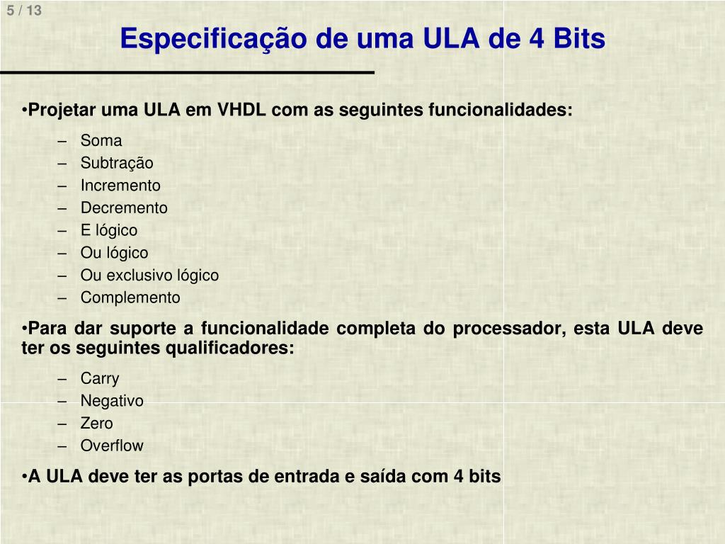 PPT - Projeto de Circuito Combinacional Unidade Lógica e Aritmética ( ULA ) PowerPoint ...