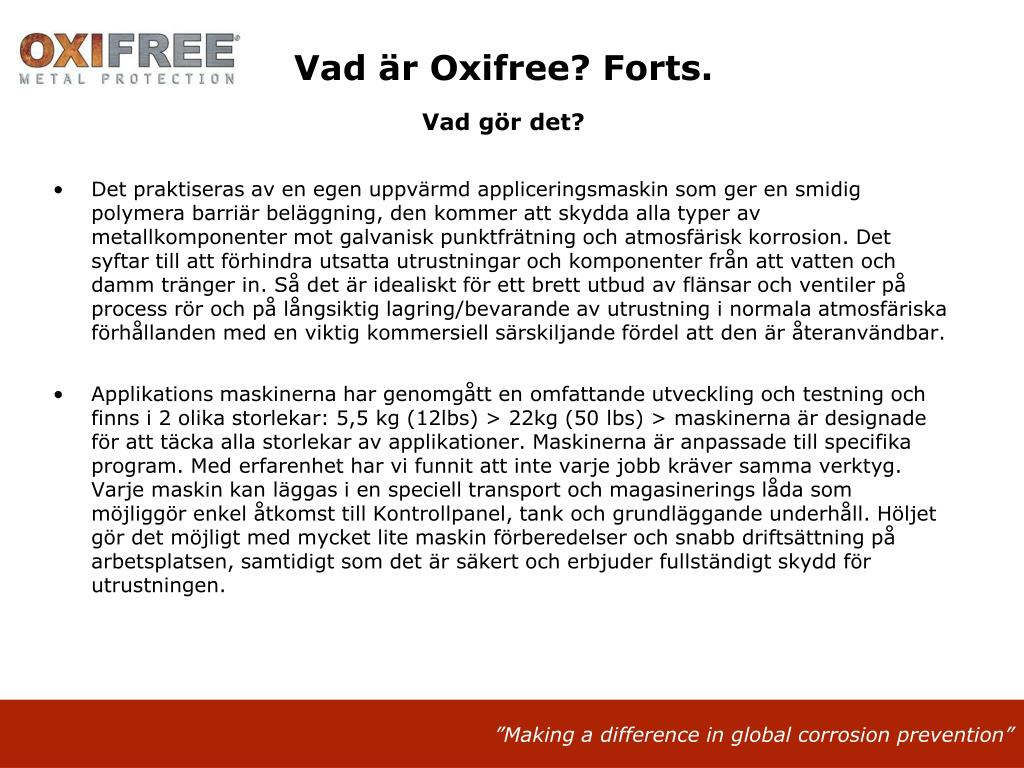 PPT - Oxifree Global LLC “ Att göra skillnad i globalt korrosion ...