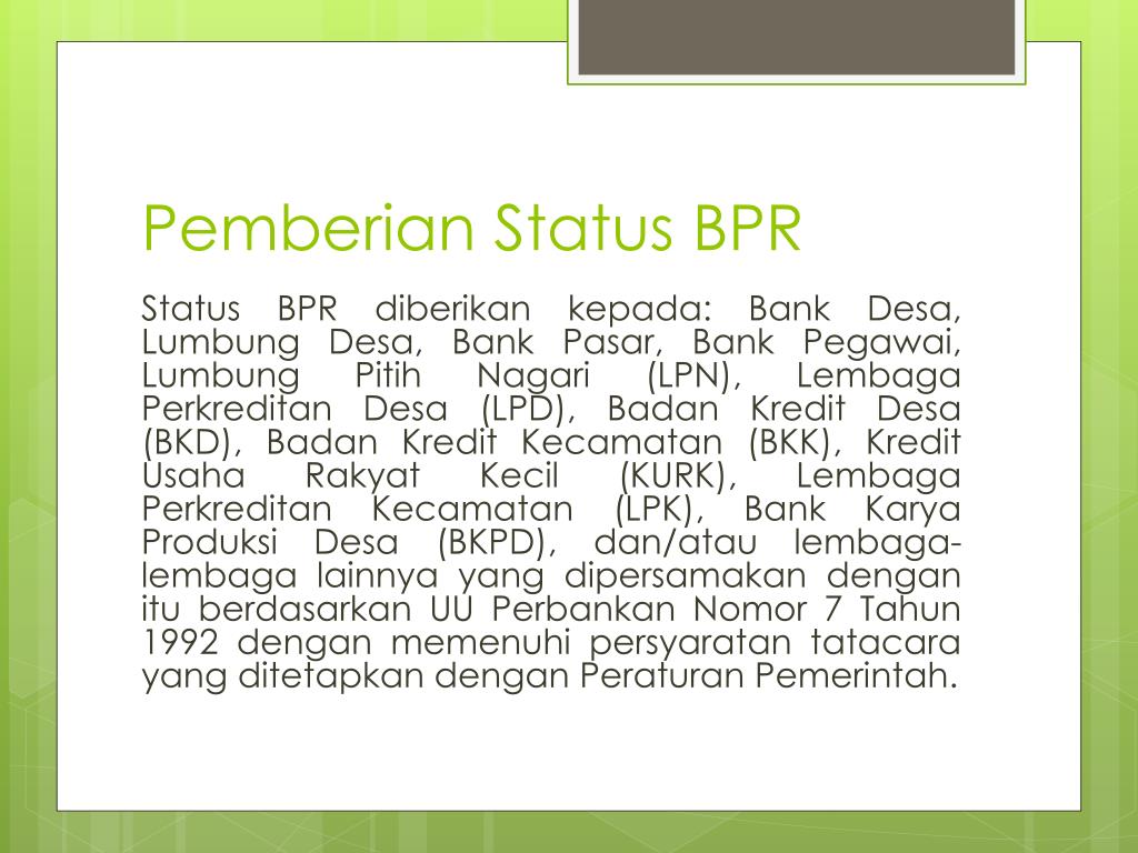 PPT - Bank Perkreditan Rakyat (BPR) PowerPoint Presentation, free ...