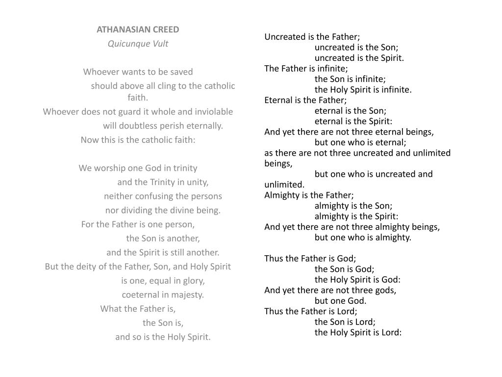 PPT - ATHANASIAN CREED Quicunque Vult Whoever wants to be saved ...