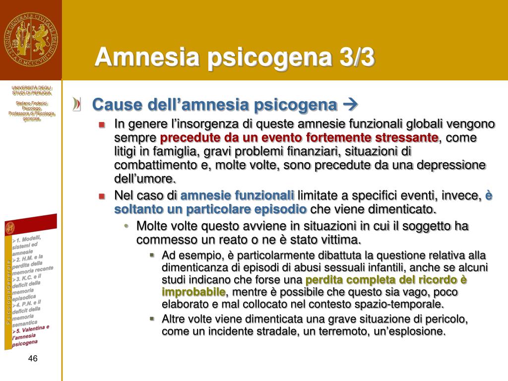 PPT - Corso 4 – Le funzioni della mente – La Memoria: amnesie ...