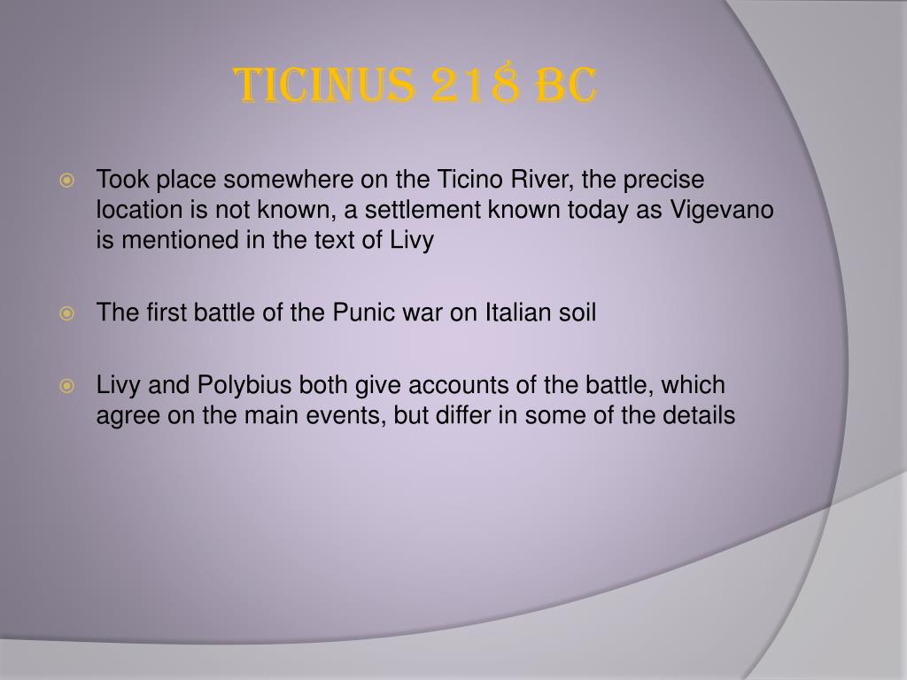 PPT - Hannibal Causes Of The Second punic war & The battles of: Ticinus ...