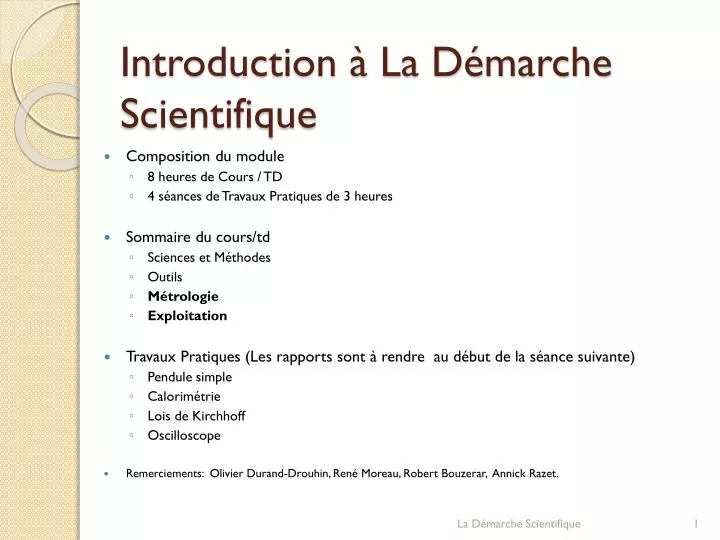 PPT - Introduction à La Démarche Scientifique PowerPoint Presentation ...