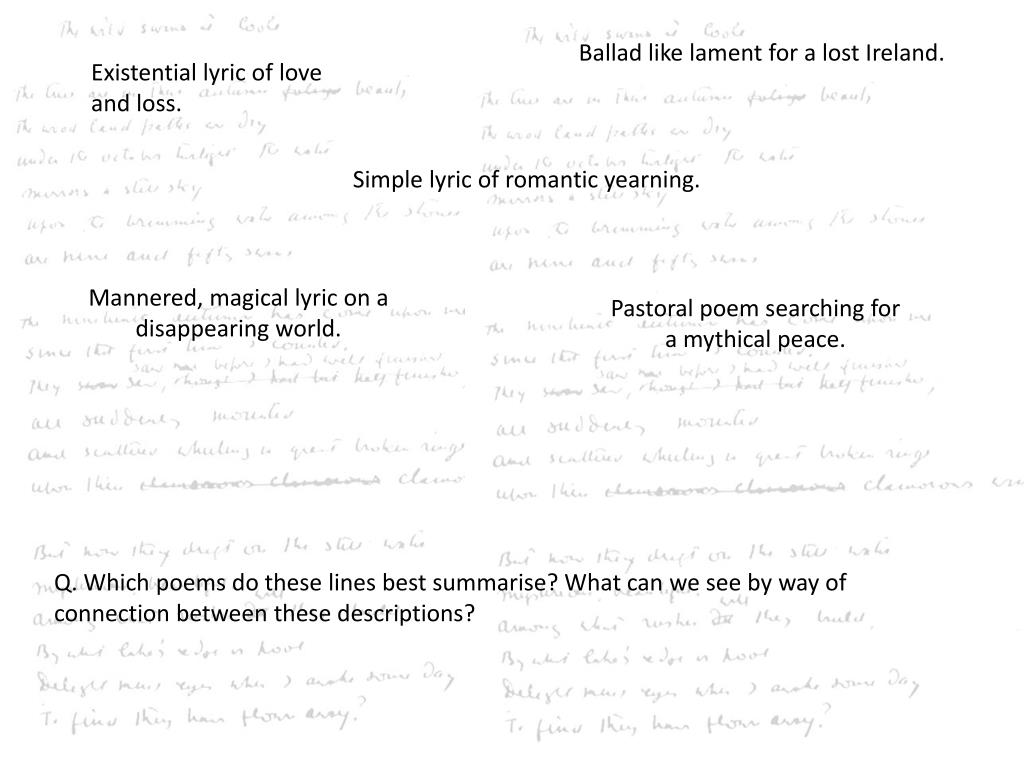 PPT - The Wild Swans at Coole W.B. Yeats Written 1916. Published in ...