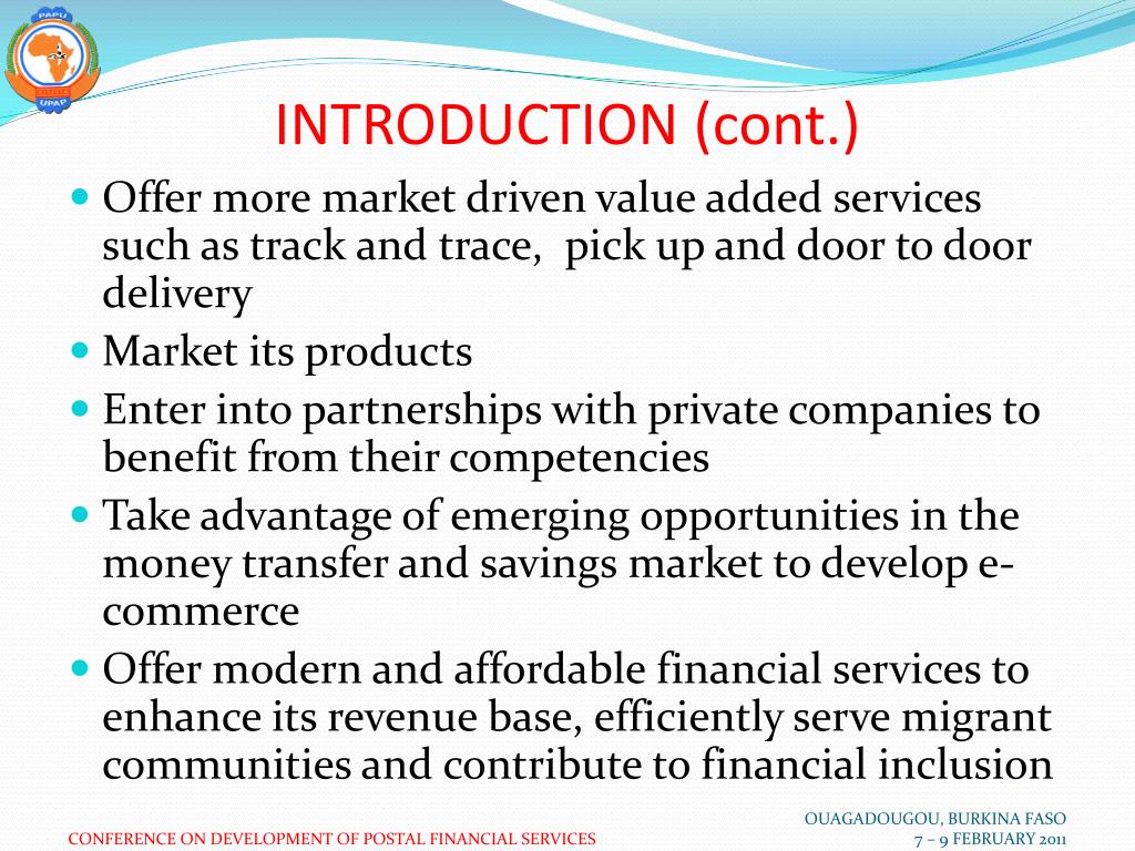 PPT - CONFERENCE ON DEVELOPMENT OF POSTAL FINANCIAL SERVICES PowerPoint ...