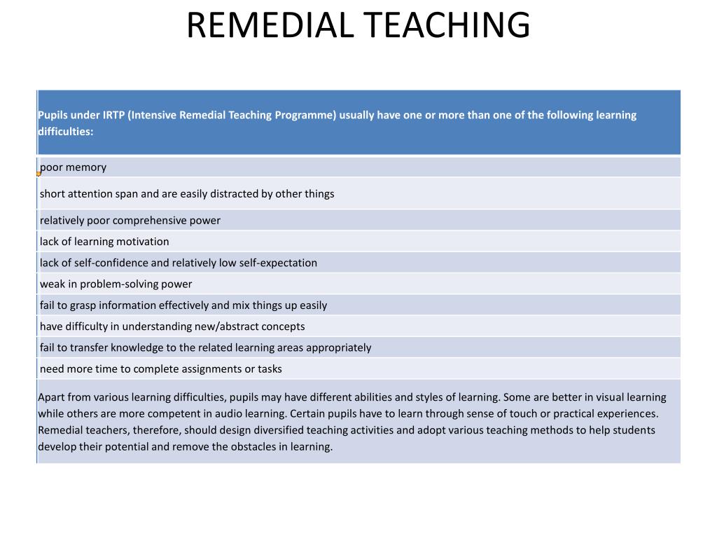 PPT - REMEDIAL TEACHING PowerPoint Presentation, free download - ID:2200156 PPT - REMEDIAL TEACHING PowerPoint Presentation, free download - ID:2200156