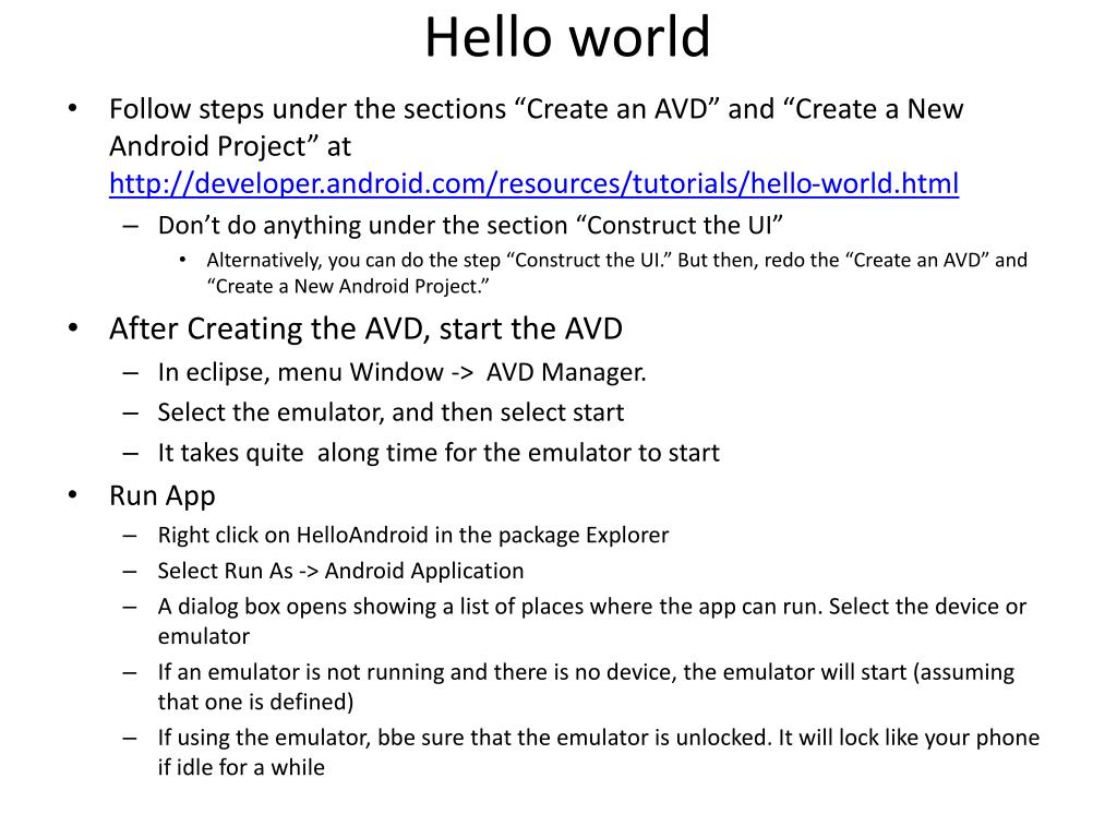 PPT - Android Development Tutorial: Hello World App Creation Steps ...