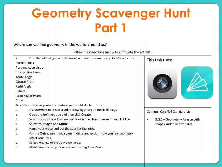 PPT - Geometry Scavenger Hunt Part 1 PowerPoint Presentation, free ...