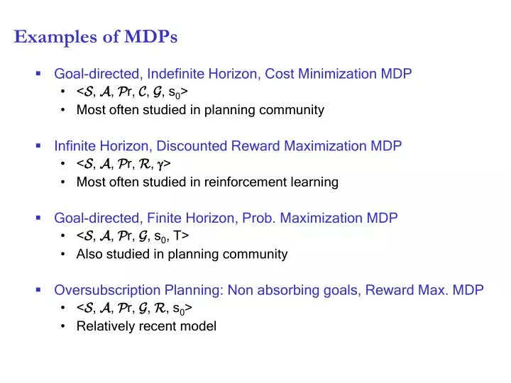 PPT - Examples of MDPs PowerPoint Presentation, free download - ID:2210624