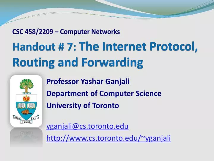 Ppt Handout 7 The Internet Protocol Routing And Forwarding