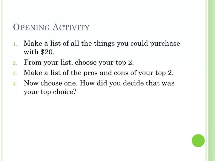 PPT - Opening Activity PowerPoint Presentation, free download - ID:2213393
