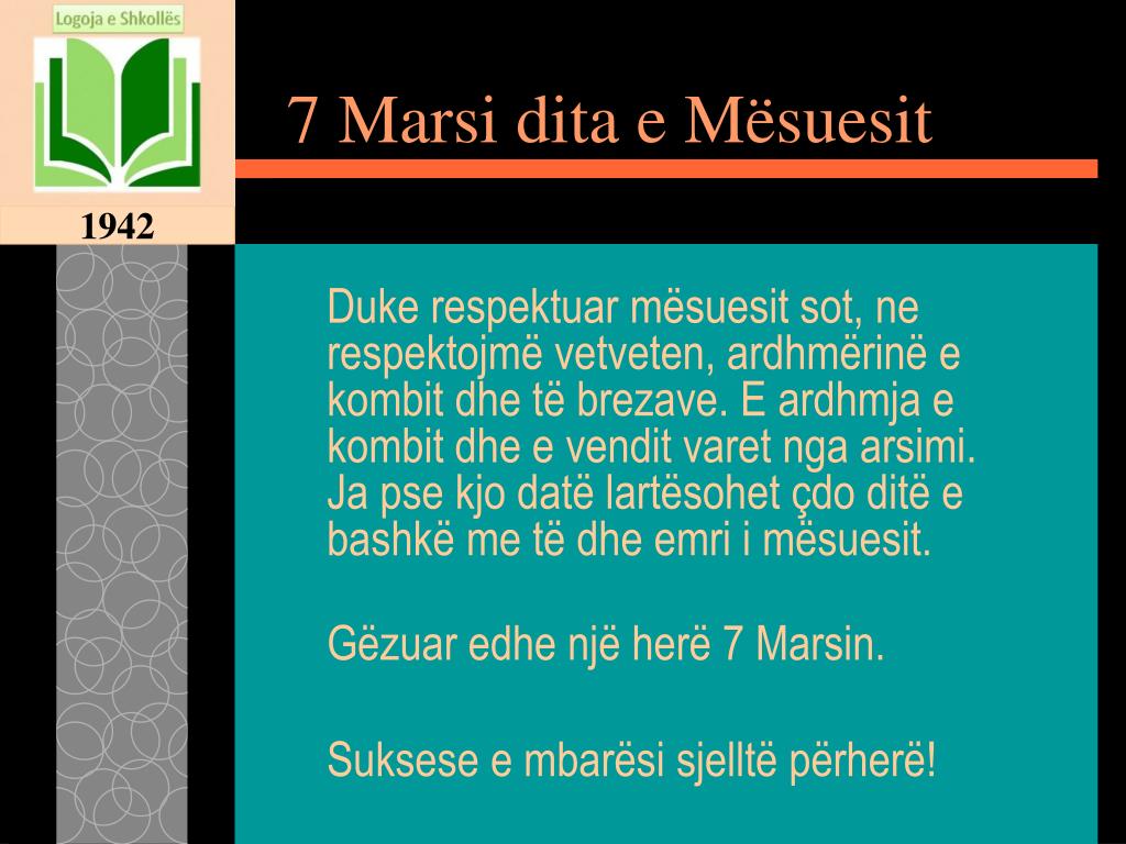 PPT - 7 Marsi dita e Mësuesit Shkolla Fillore Naim Frashëri Fshati ...